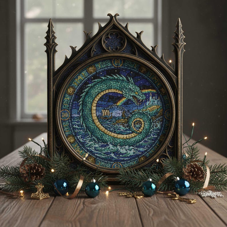 Viking Serpent Cross Stitch Pattern: Mythical Sea Dragon & Stormy Ocean ...