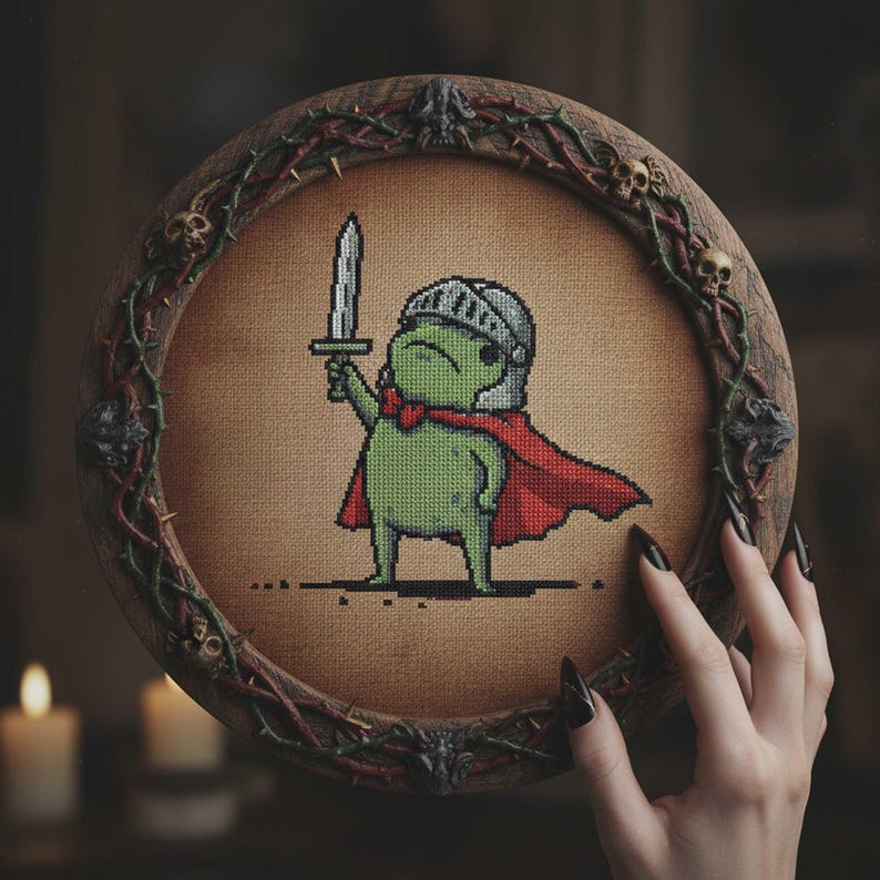Medieval Frog Knight Cross Stitch Pattern: Sword, Helmet & Cape Toad ...
