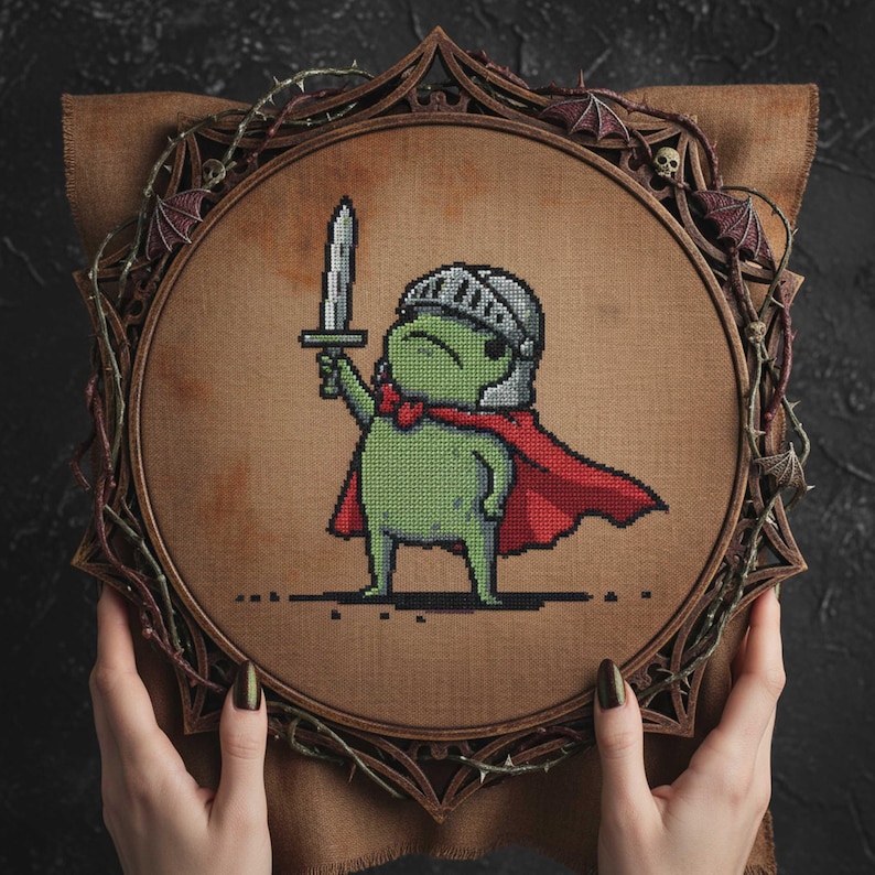 Medieval Frog Knight Cross Stitch Pattern: Sword, Helmet & Cape Toad ...