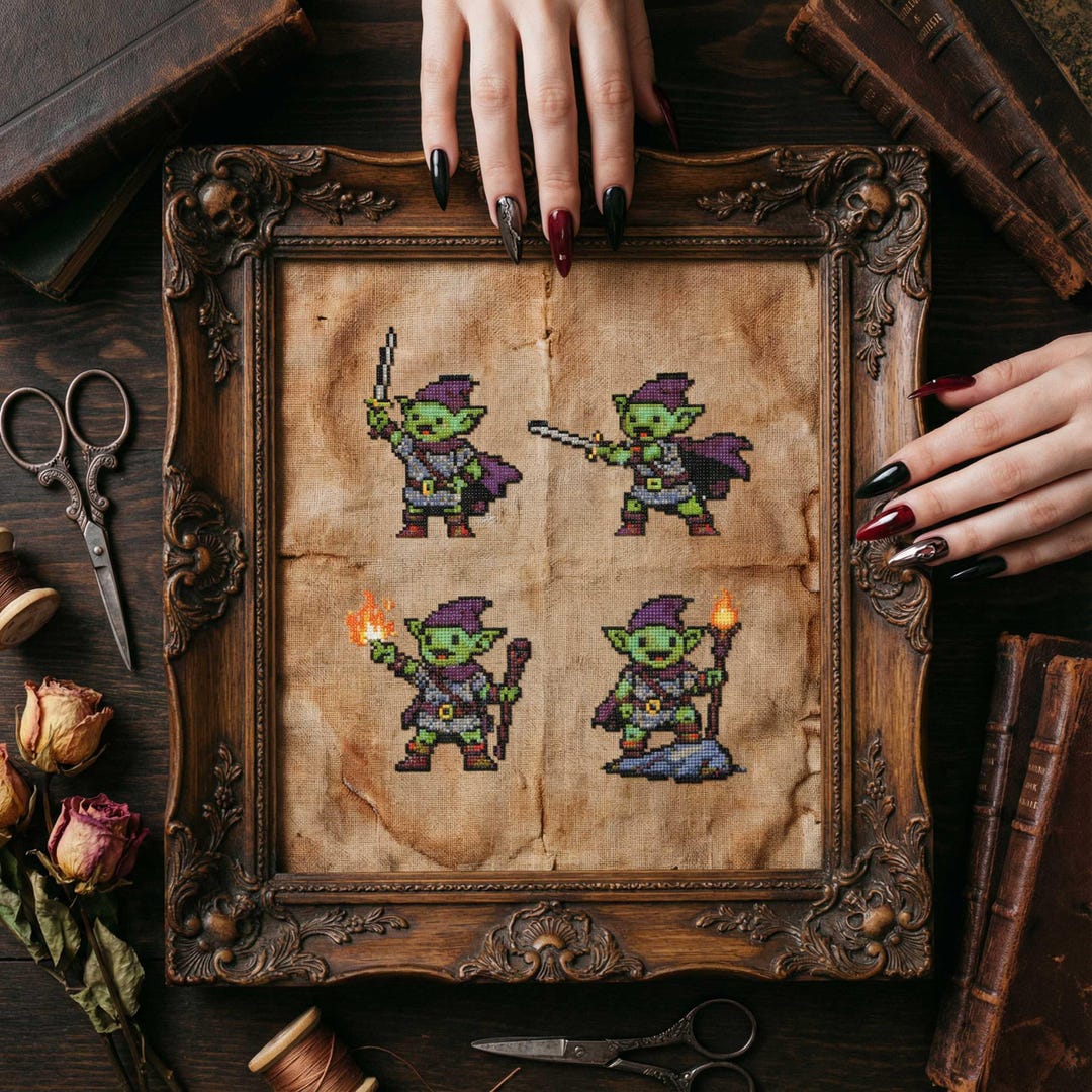 Goblin Adventurer Cross Stitch Pattern: Chibi Goblin Warrior & Mage ...
