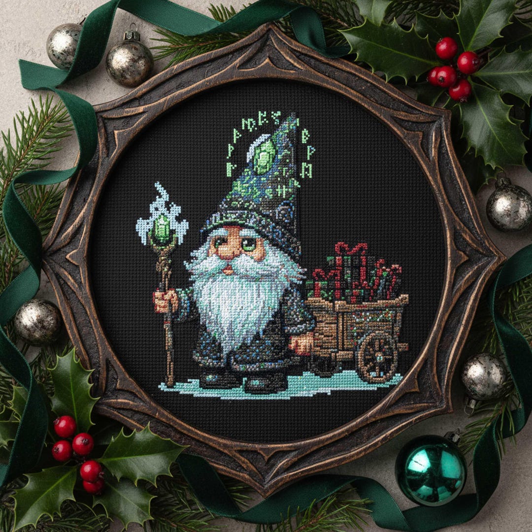 Magical Rune Gnome Christmas Cross Stitch Pattern: Winter Wizard With ...