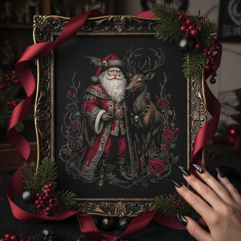 Dark Santa & Enchanted Reindeer Cross Stitch Pattern: Gothic Christmas ...