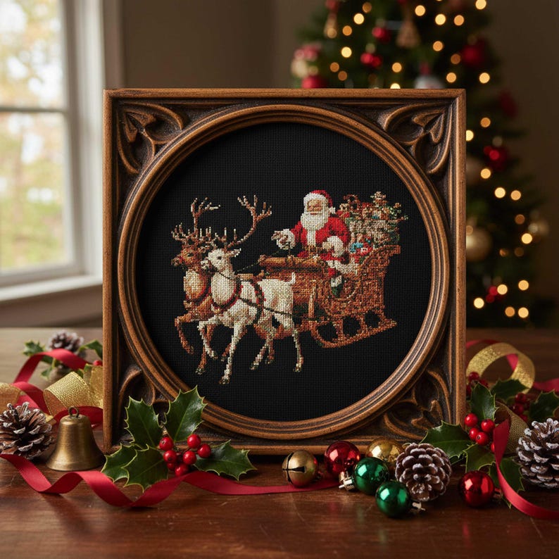 Classic Santa and Reindeer Cross Stitch Pattern: Traditional Christmas ...