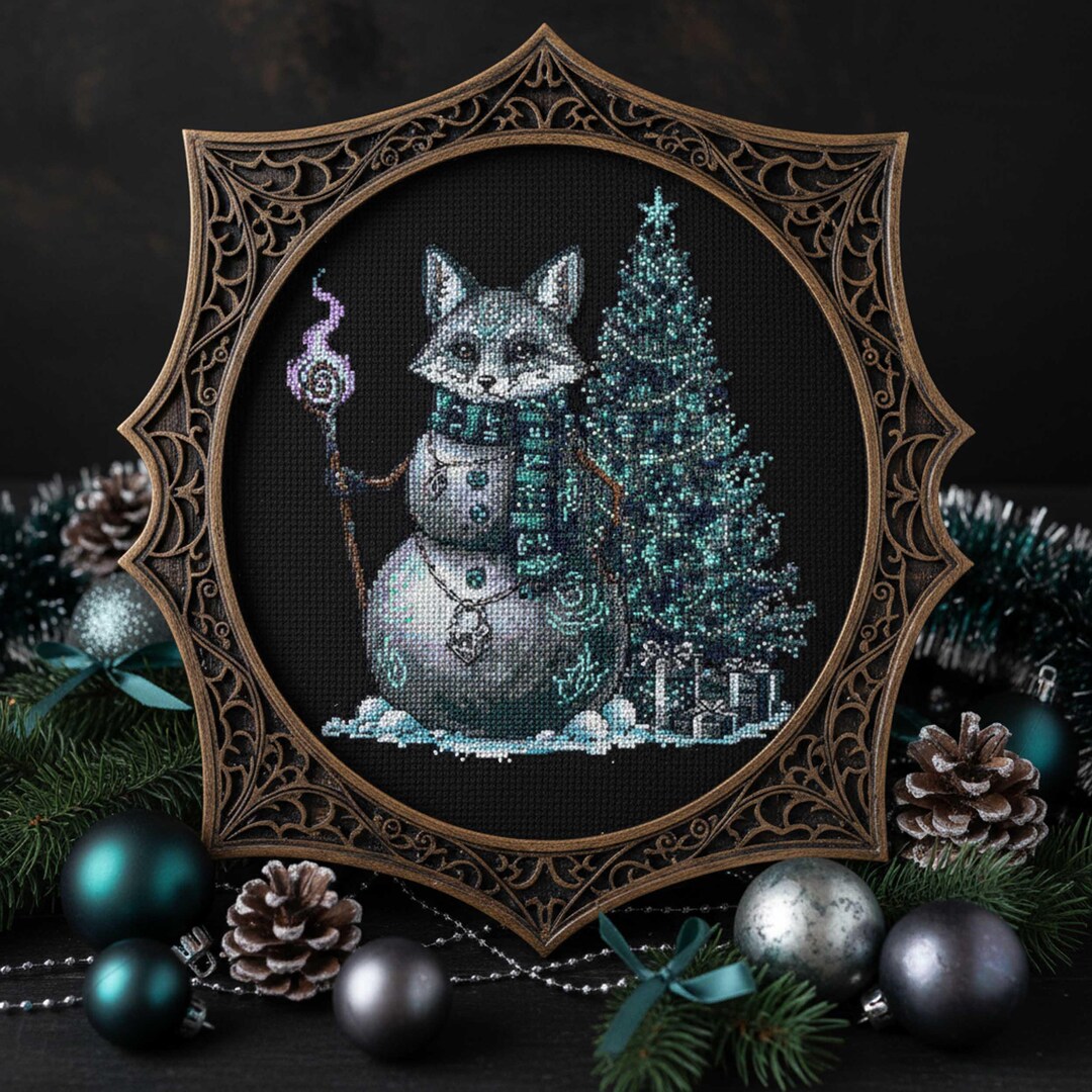 Gothic Fox Snowman Cross Stitch Pattern: Dark Winter Tree & Magic Staff ...