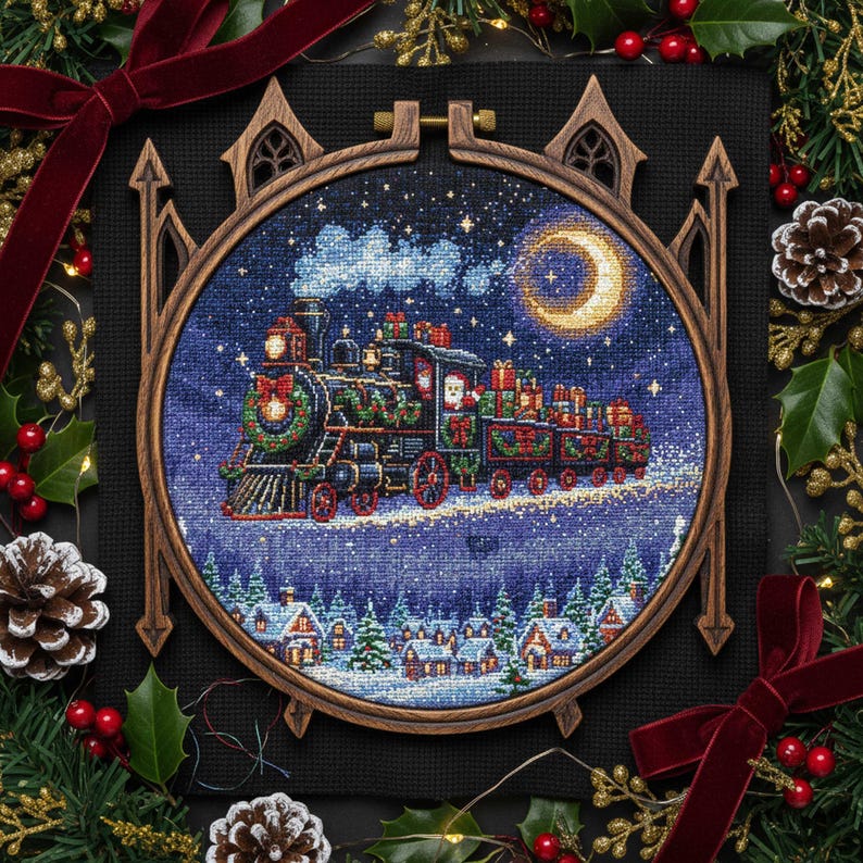Magical Christmas Train Cross Stitch Pattern: Santa Snowy Village ...