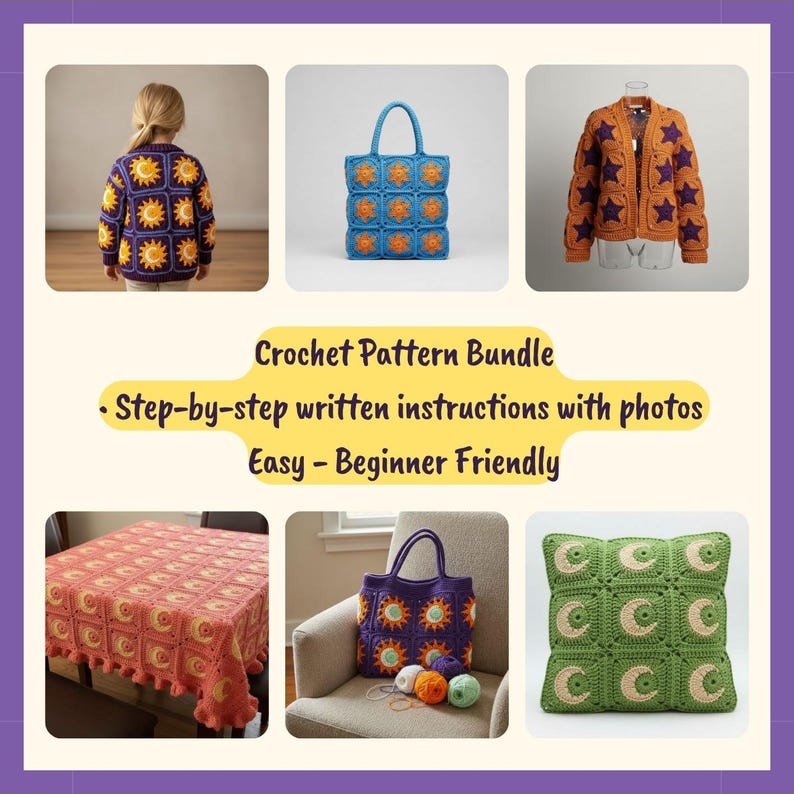 Sun Moon Star Granny Square Bundle Pattern PDF • Celestial Crochet ...
