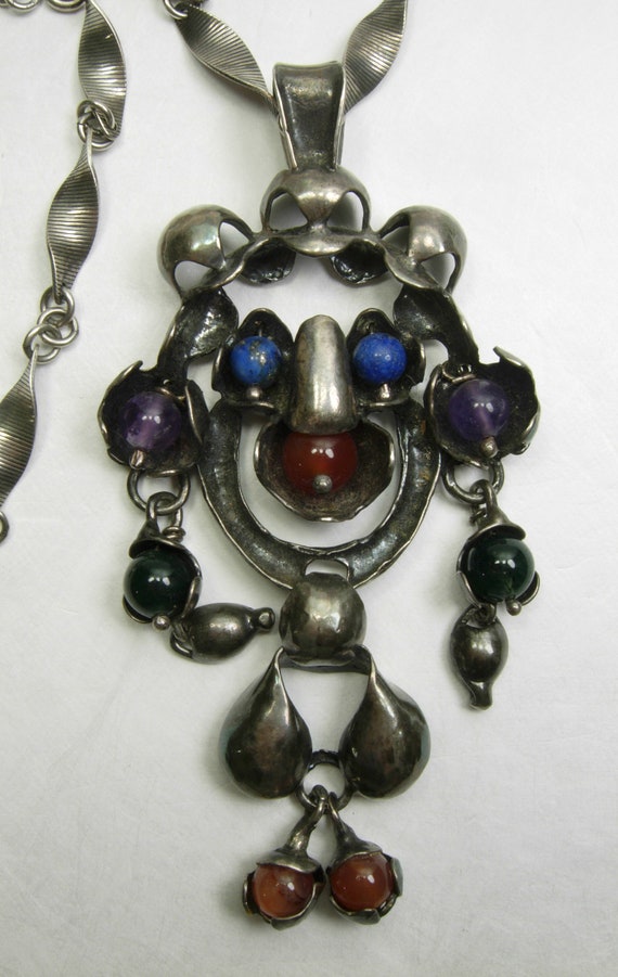 1960s Modernist Pendant Necklace Sterling Silver Lapi… - Gem