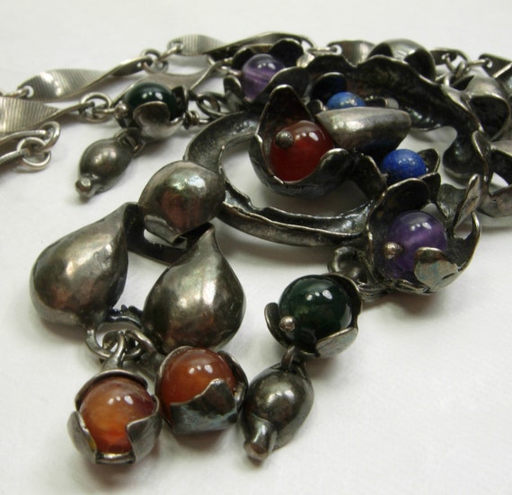 1960s Modernist Pendant Necklace Sterling Silver Lapi… - Gem