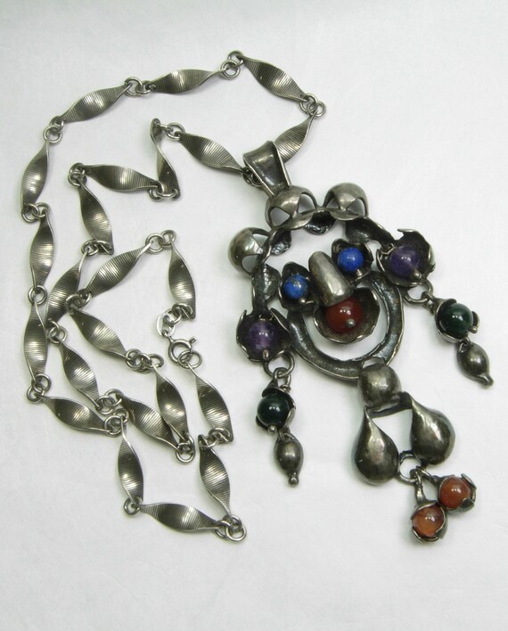 1960s Modernist Pendant Necklace Sterling Silver Lapi… - Gem