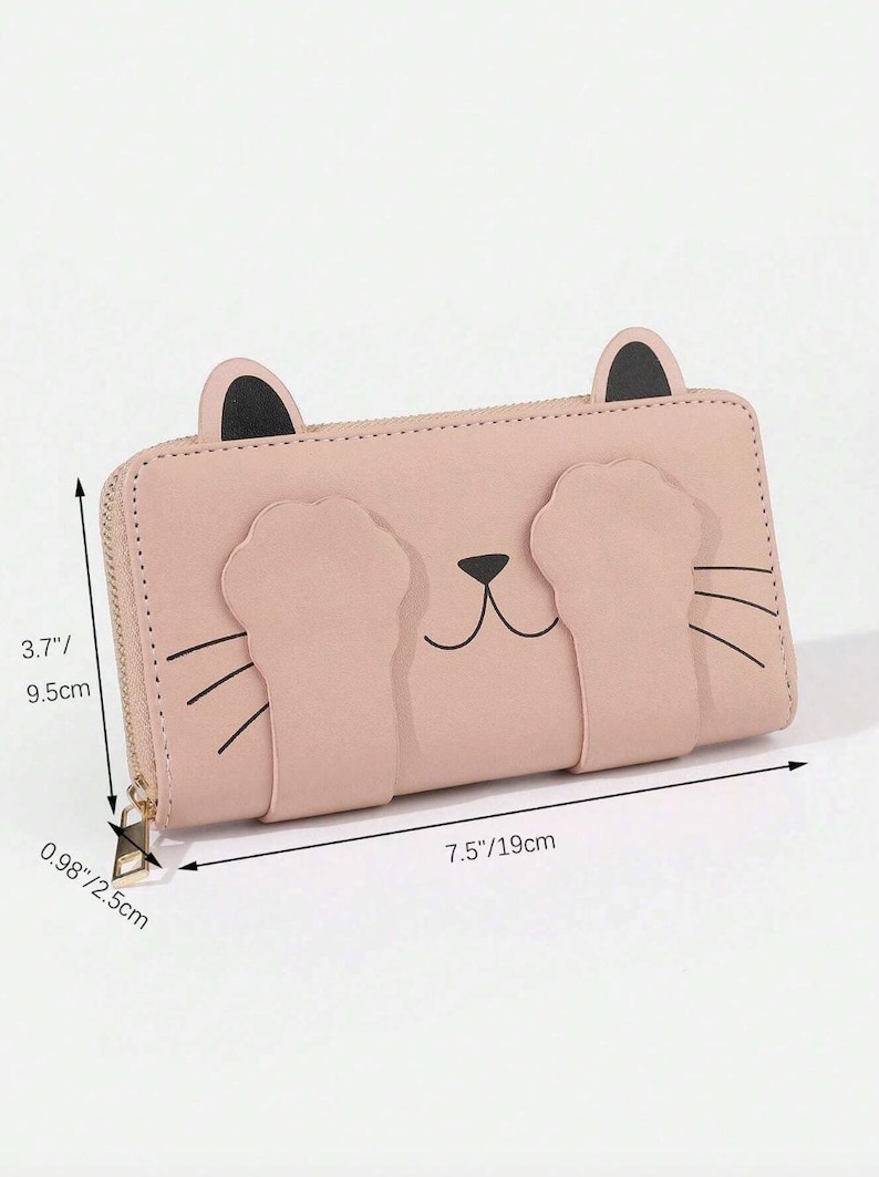 Cute Zippered Bag for Cat Lovers, Slim Organizer Wallet for Cards and ...