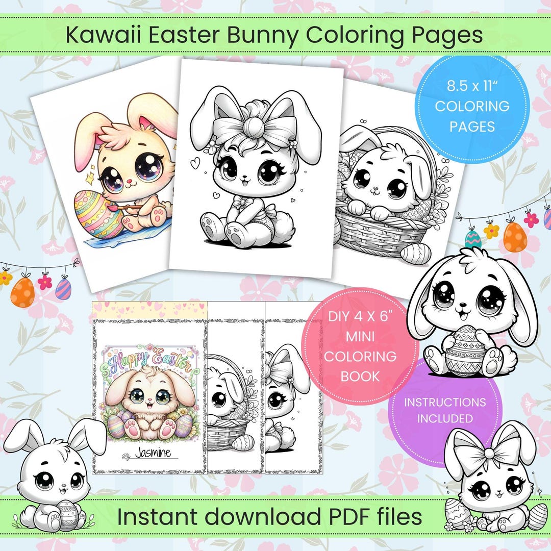 Easter Bunny Coloring Pages, Cute Easter Bunny, DIY Coloring Book ...