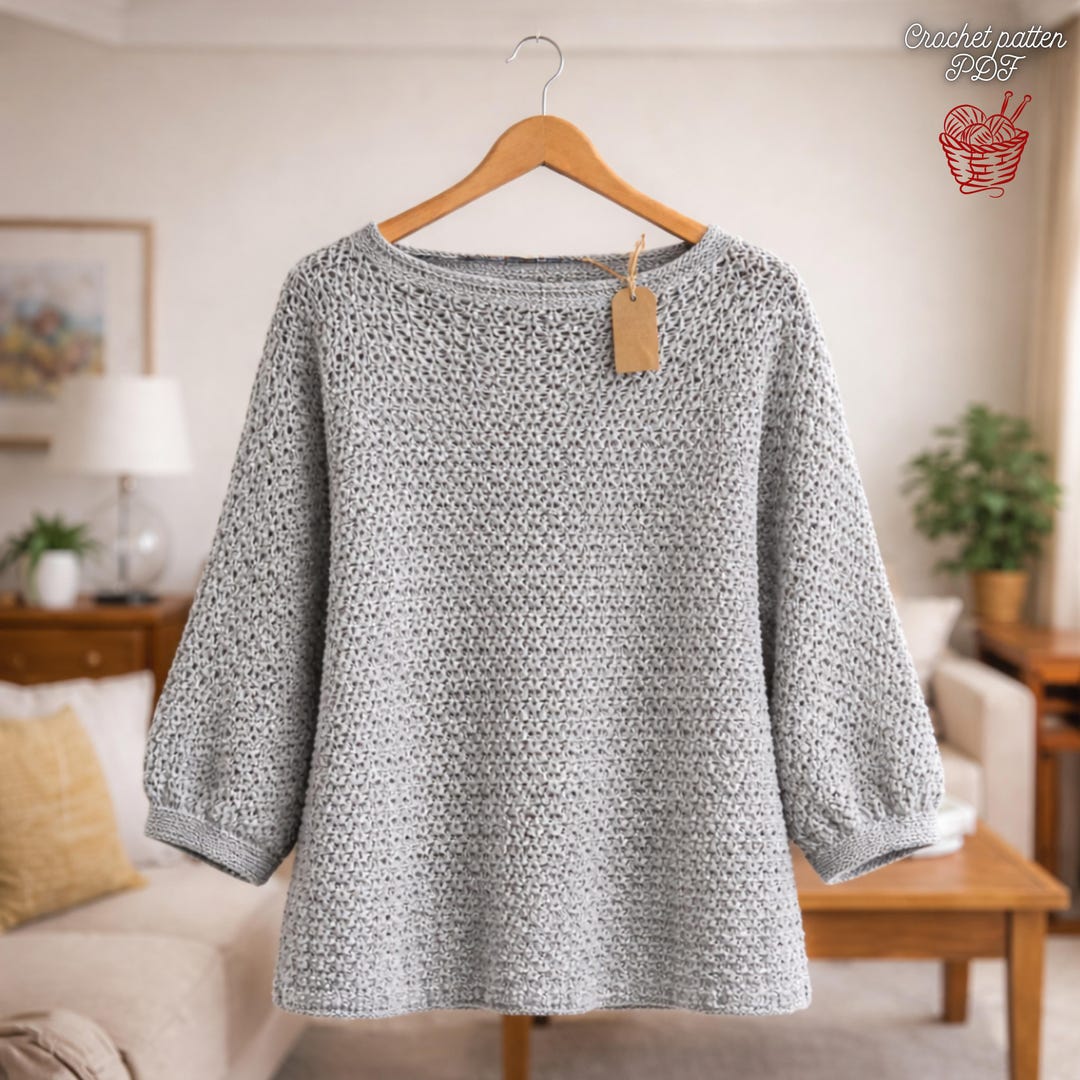 Crochet Sweater Pattern PDF, Easy Boat Neck Crochet Top, Modern Loose ...