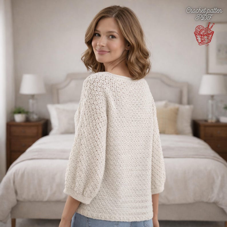 Crochet Sweater Pattern PDF, Easy Boat Neck Crochet Top, Modern Loose ...