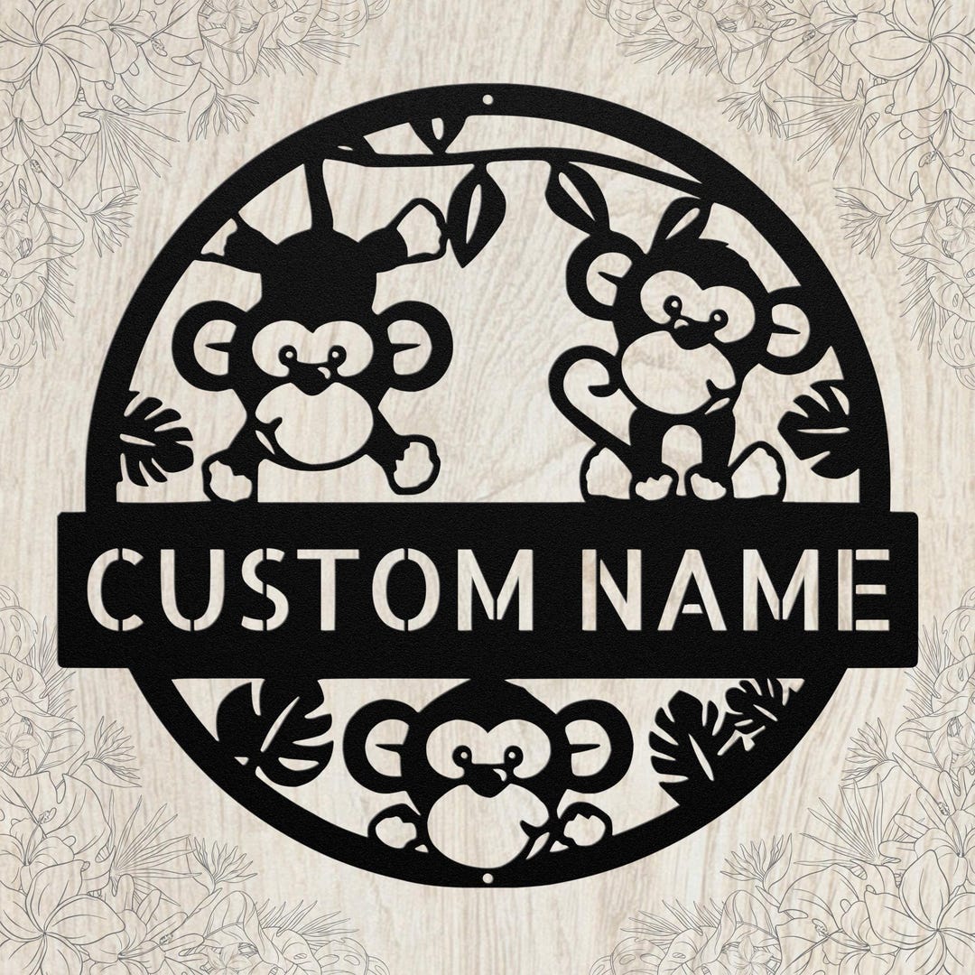 Personalized Monkeys Metal Sign: Monkey Wall Art, Jungle Decor, Gift ...