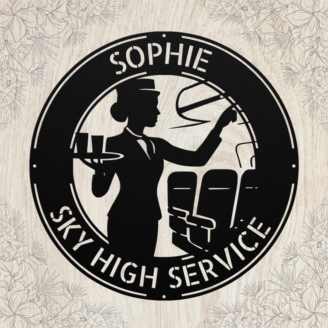 Personalized Flight Attendant Metal Art Sign: Custom Airline Crew Wall ...