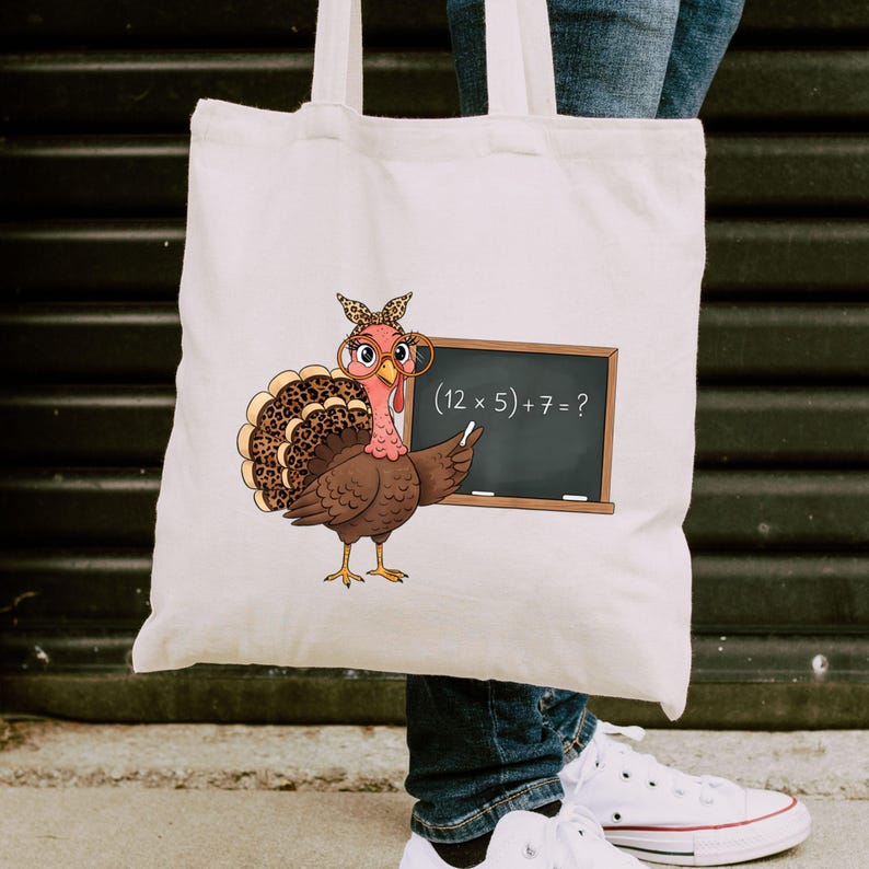 Cartoon Turkey Six Seven Meme Cotton Tote Bag | Funny Thanksgiving ...