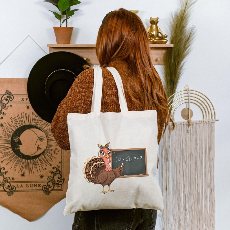 Cartoon Turkey Six Seven Meme Cotton Tote Bag | Funny Thanksgiving ...