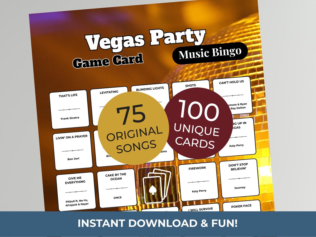 LAS VEGAS Music Bingo Game • 100 Printable Cards • 75 Songs • Spotify ...