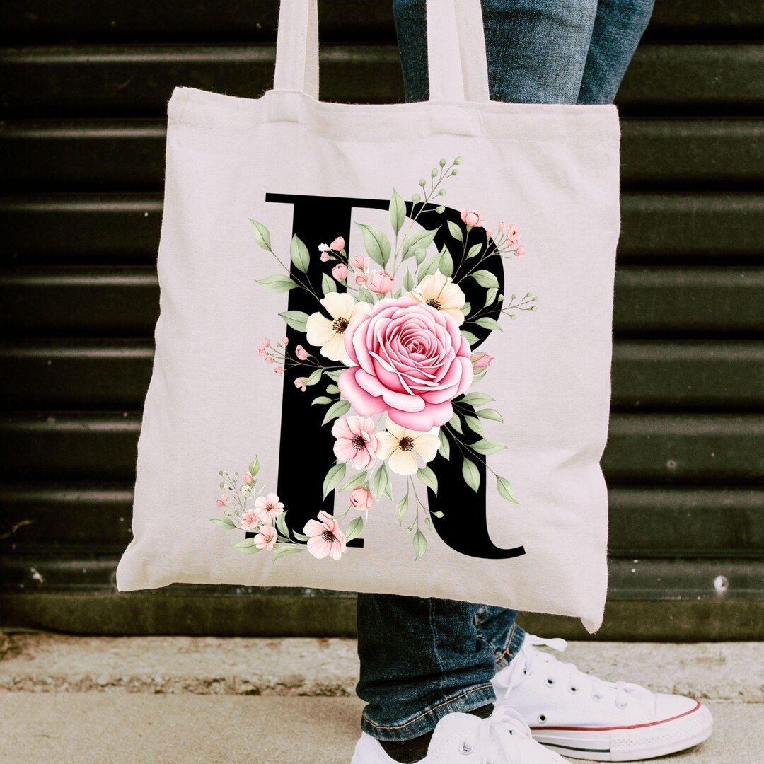 Plant Lover Gift | Letter R Floral Alphabet | Natural Tote Bag - Etsy