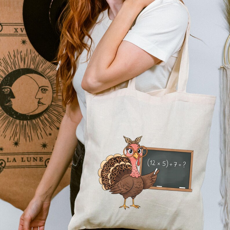 Cartoon Turkey Six Seven Meme Cotton Tote Bag | Funny Thanksgiving ...