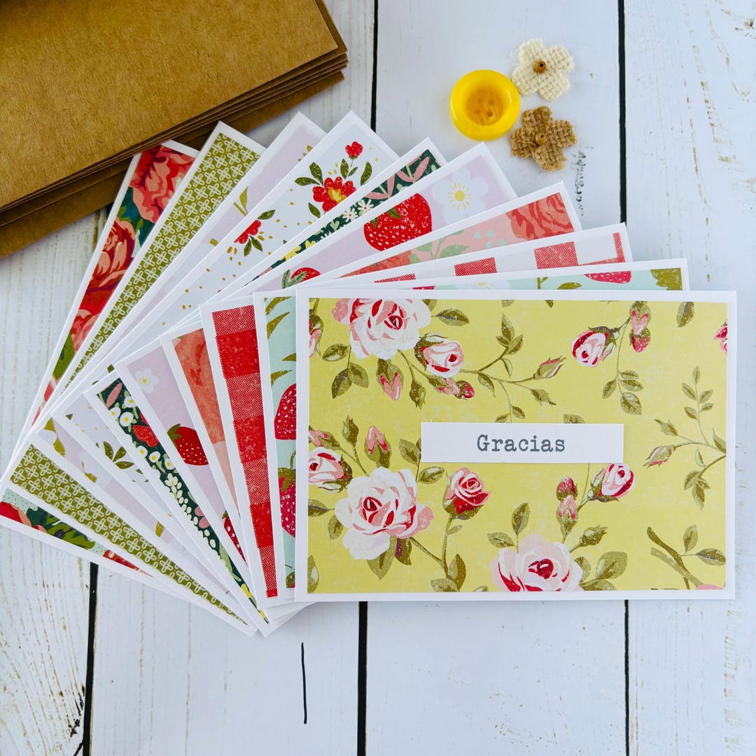 Set of 10 Spanish Note Cards With Envelopes - Spanish Assorted Thank ...