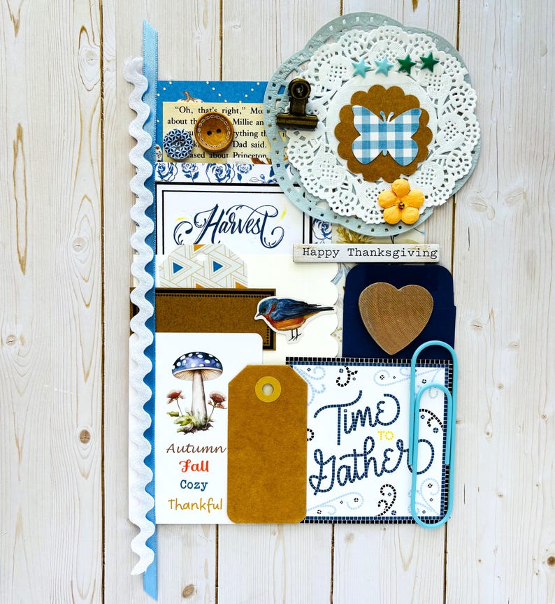 Fall Journal Scrapbook Kit: Blue Pattern Papers, Tags, and ...