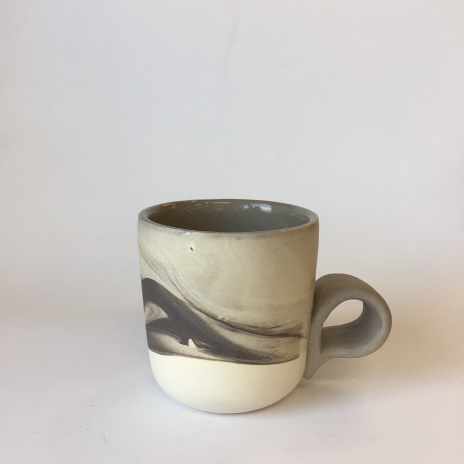Unique Ceramic Mug with Ergonomic Handle Marbled Black and | Etsy