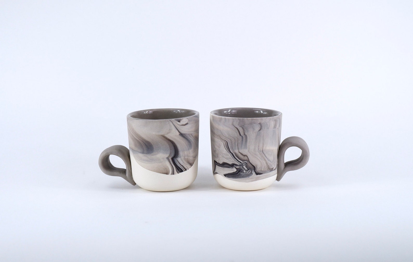 Unique Ceramic Mug With Ergonomic Handle Marbled Black and - Etsy