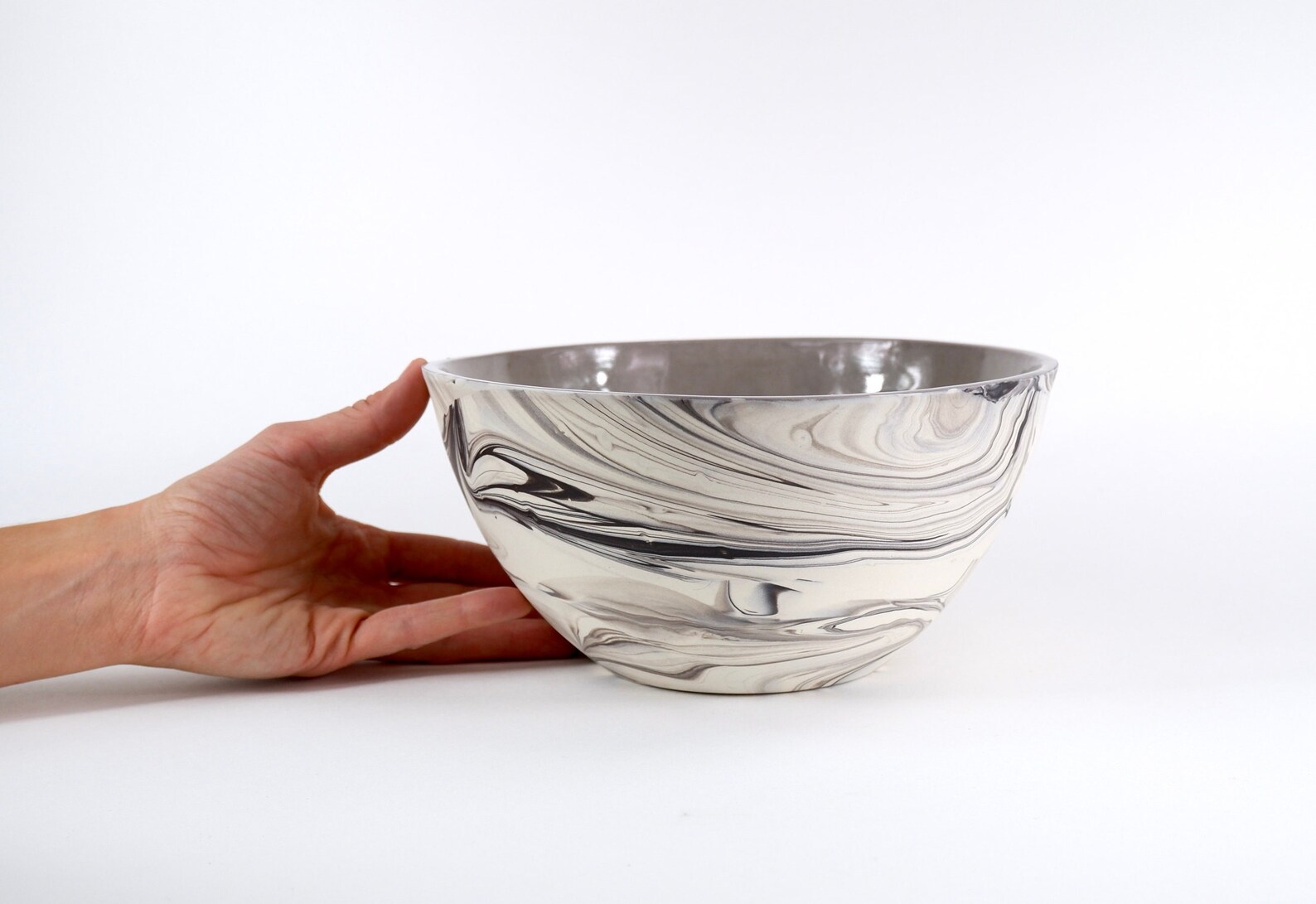 Lg Marbled Serving Bowl. Large Black and White Pottery Bowl. Ceramic ...