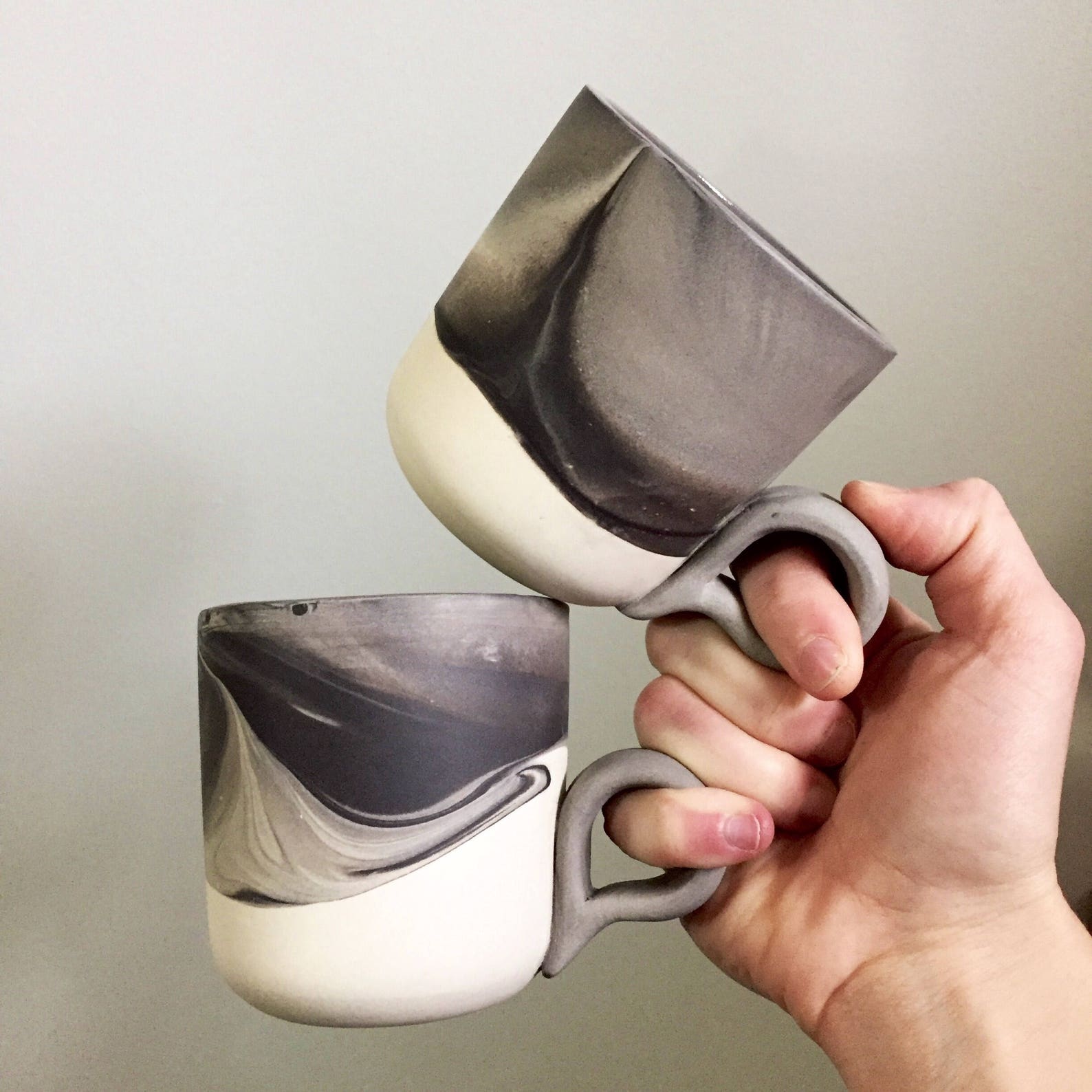 Unique Ceramic Mug with Ergonomic Handle Marbled Black and | Etsy