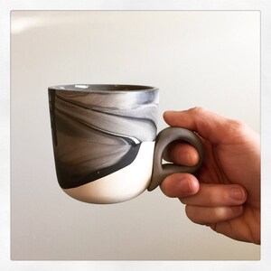 Unique Ceramic Mug with Ergonomic Handle Marbled Black and | Etsy