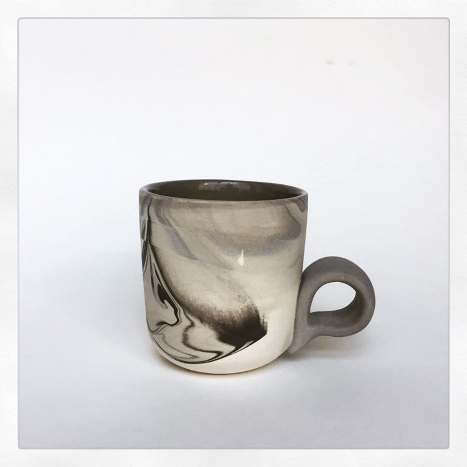 Unique Ceramic Mug with Ergonomic Handle Marbled Black and | Etsy