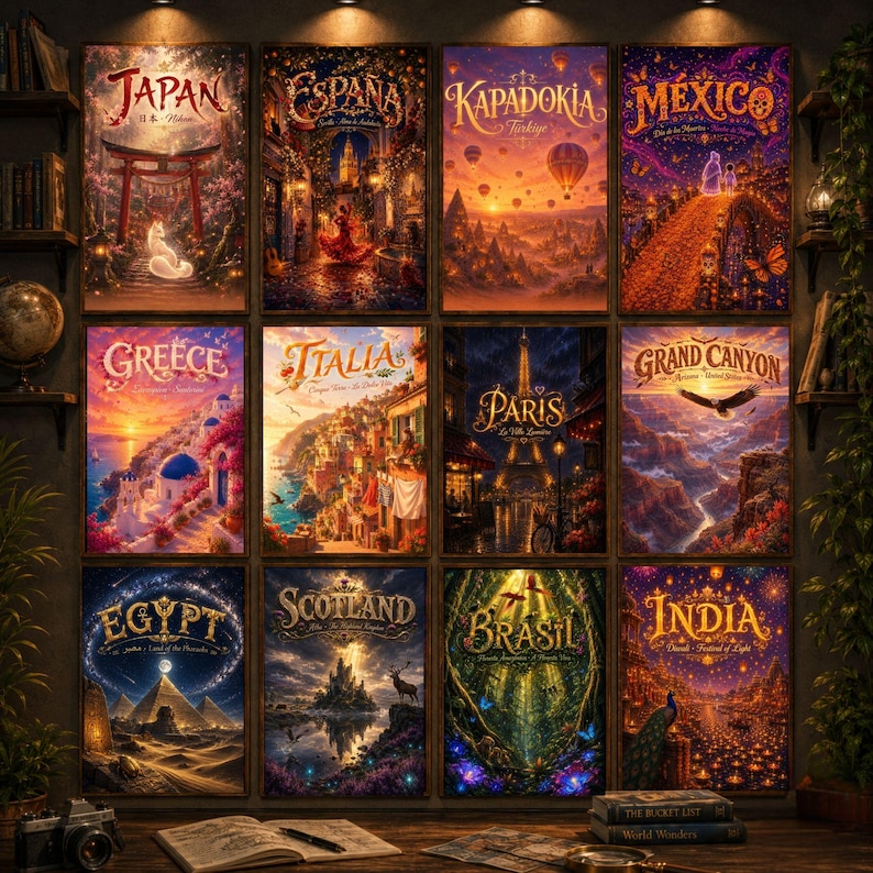 Cinematic Fantasy Travel Posters | Set of 12 World Wall Art Prints ...