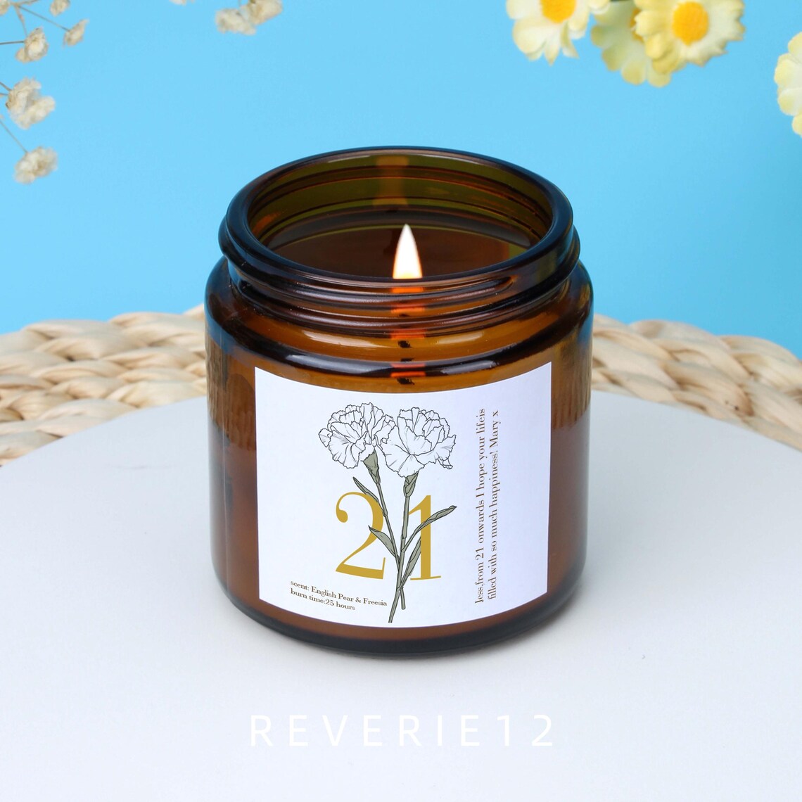 21st Birthday Gift: Floral Personalized Soy Candle for Her - Etsy