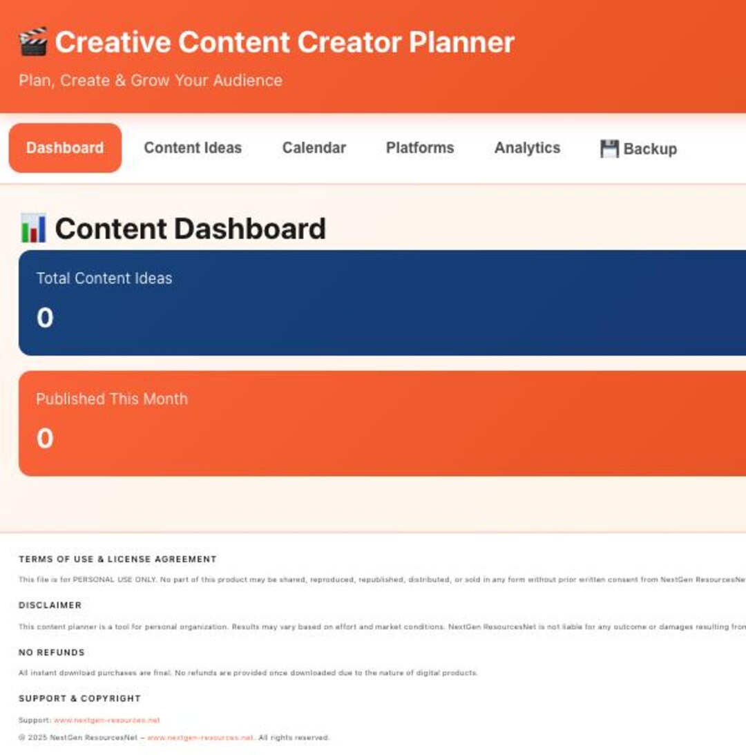 Creative Content Creator Planner | Content Calendar | Analytics ...