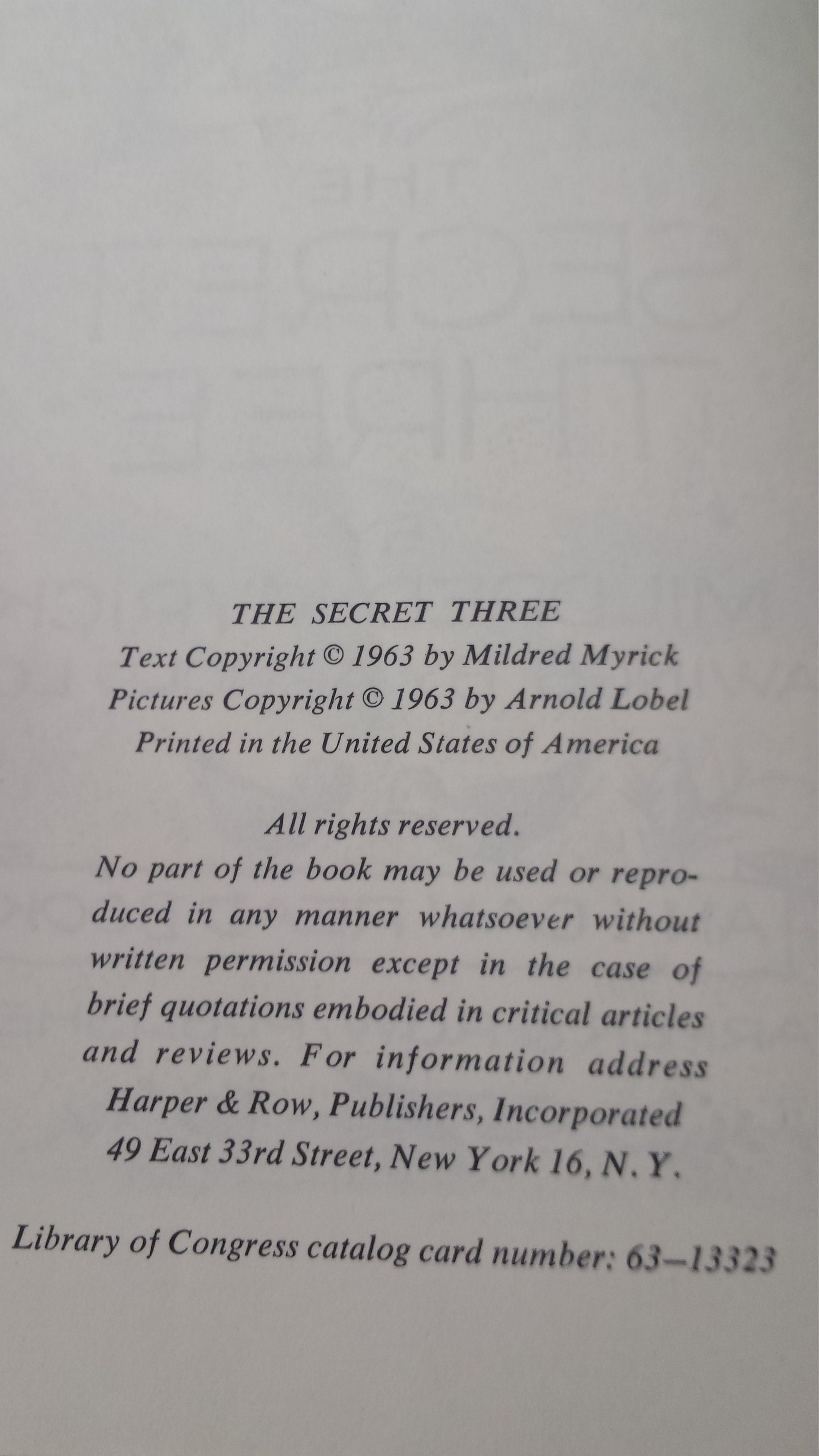 Vintage Children's Book Hardcover the Secret Three Mildred Myrick I Can ...