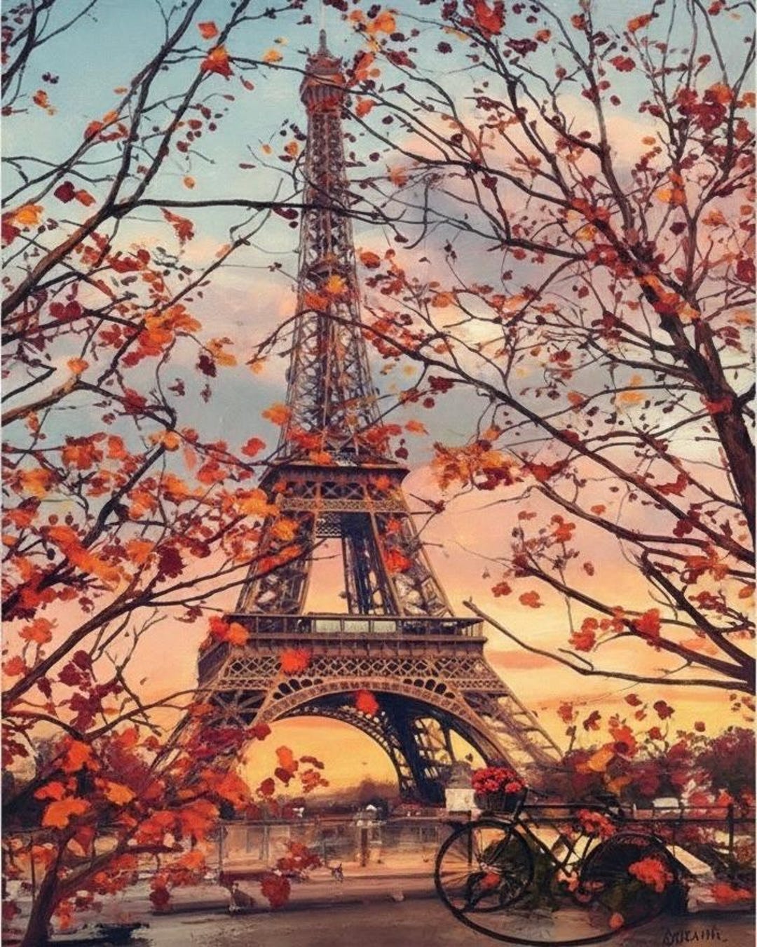 Eiffel Tower Autumn Art Print - Paris Fall Colors Digital Download ...