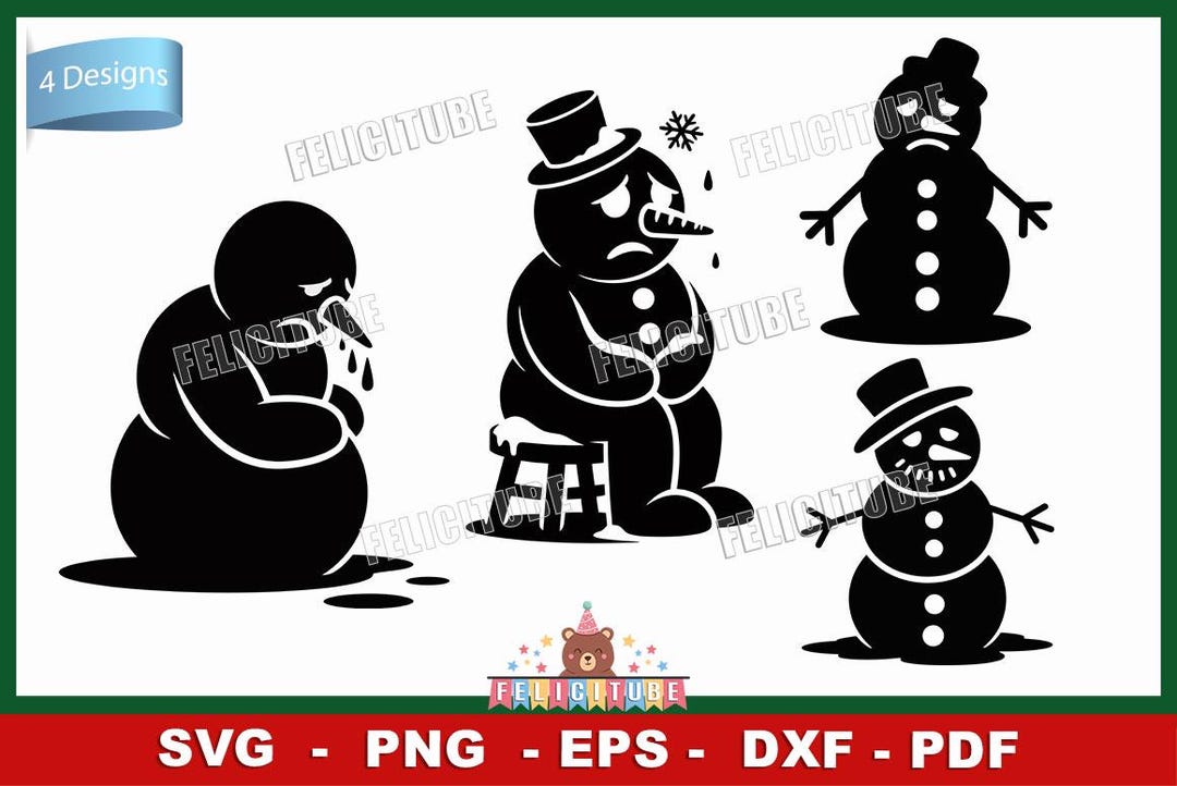 Sad Snowman SVG Bundle | 4 Melting Snowman Silhouette Designs | Funny ...