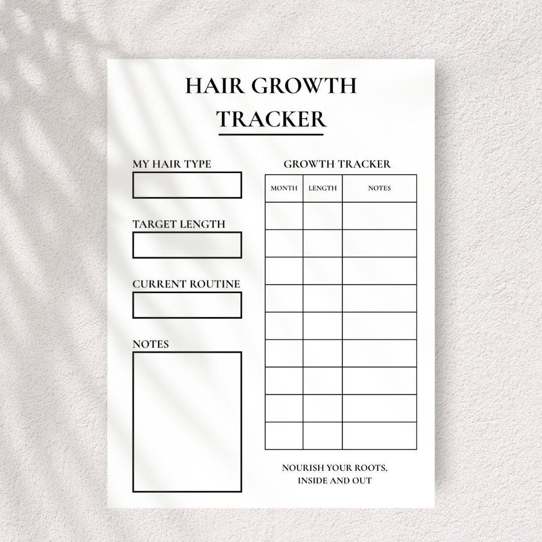 Minimalist Hair Growth Tracker Printable Hair Care Journal Black and ...