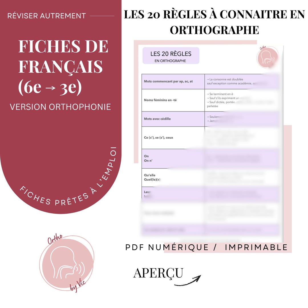 20 Spelling Rules - French Revision Sheets - Speech Therapy Versions ...