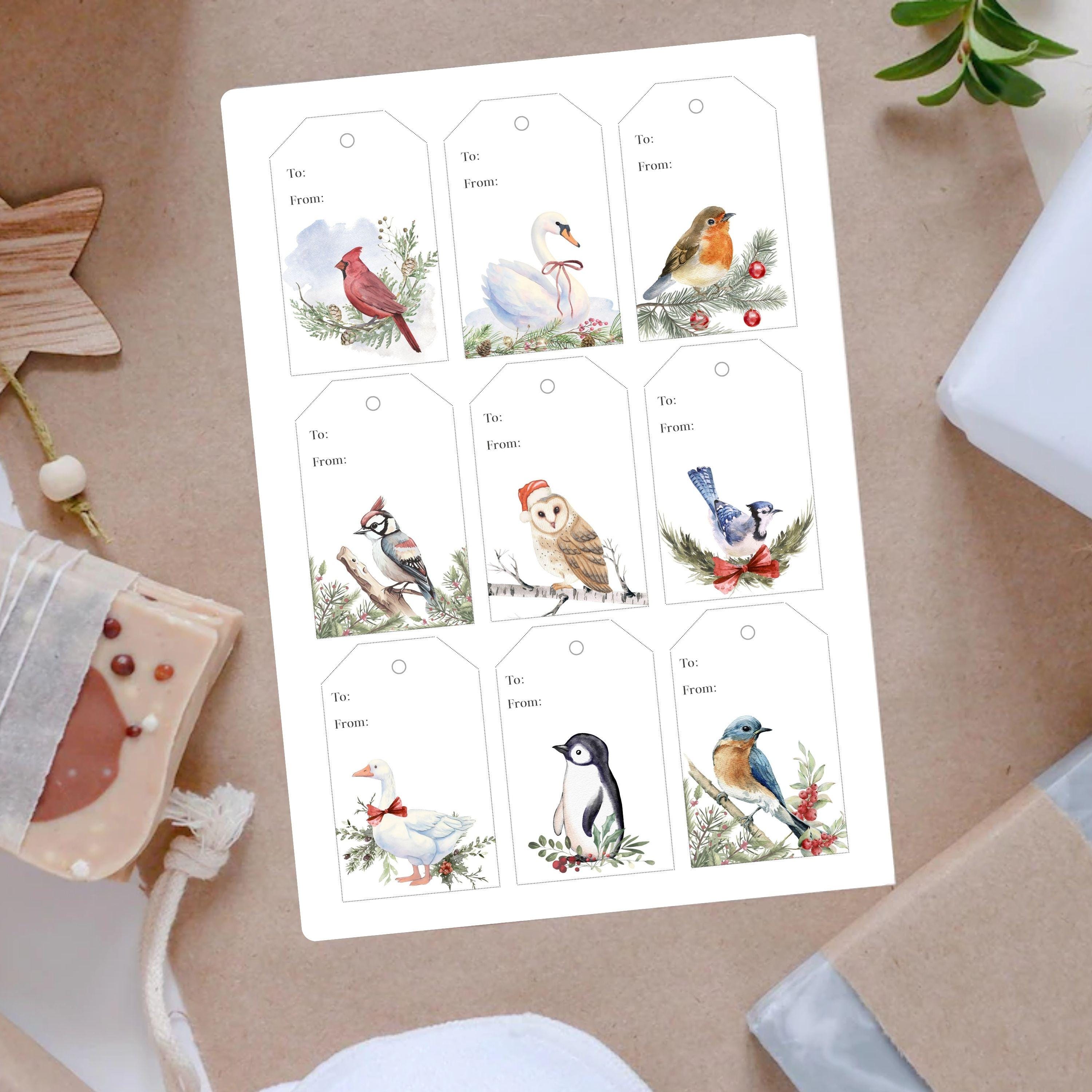 Watercolor Winter Birds Gift Tags | Rustic Holiday Present Labels ...