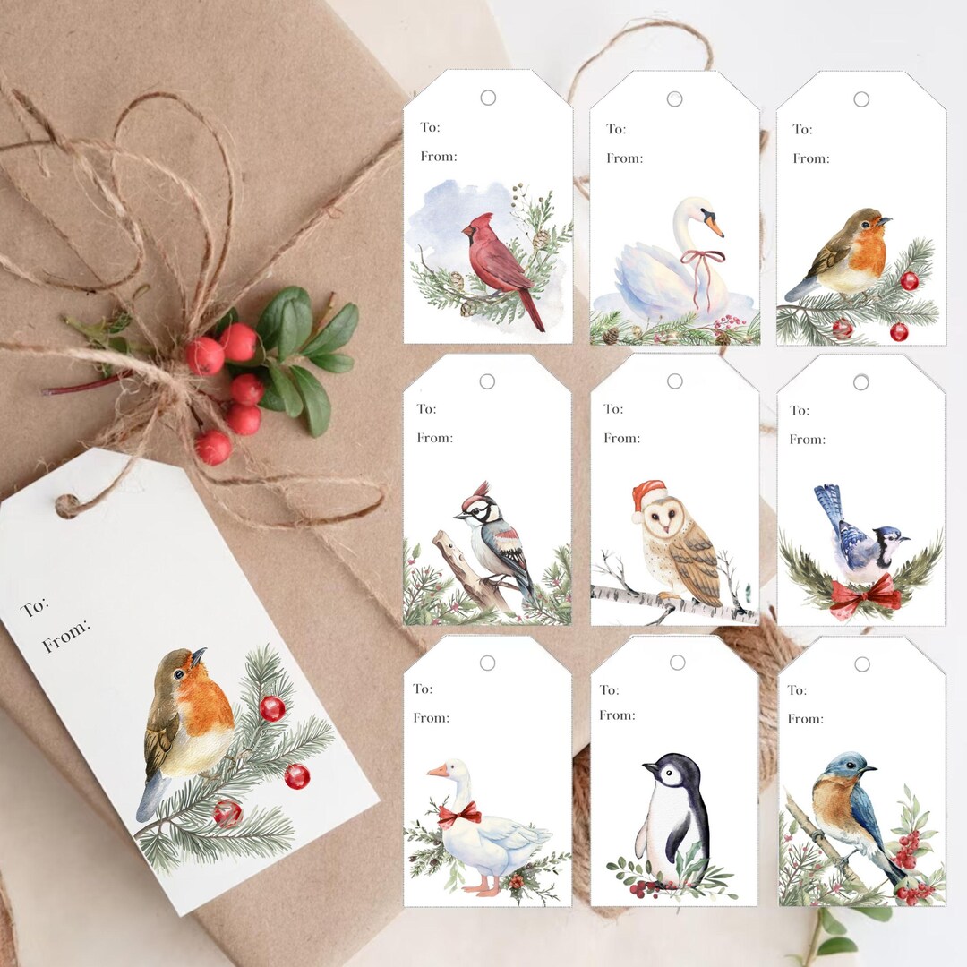 Watercolor Winter Birds Gift Tags | Rustic Holiday Present Labels ...