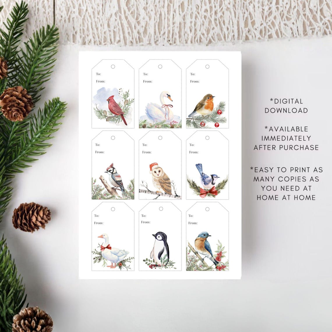 Watercolor Winter Birds Gift Tags | Rustic Holiday Present Labels ...