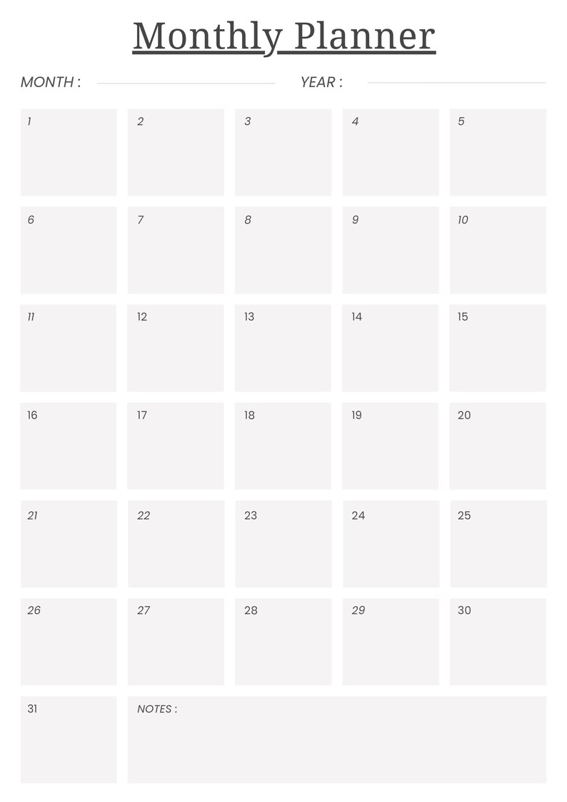 Monthly Planner Printable: A4, A5, HP (PDF File) - Etsy