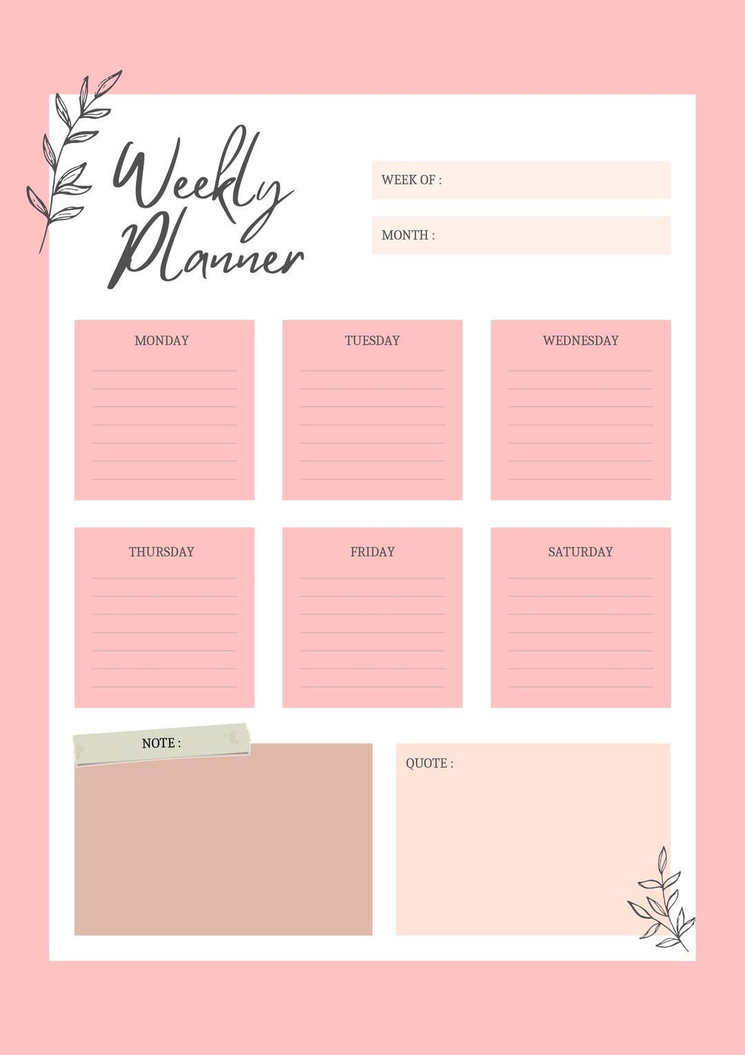 Weekly Digital Planner Pink Aesthetics A4 Pdf(file) - Etsy