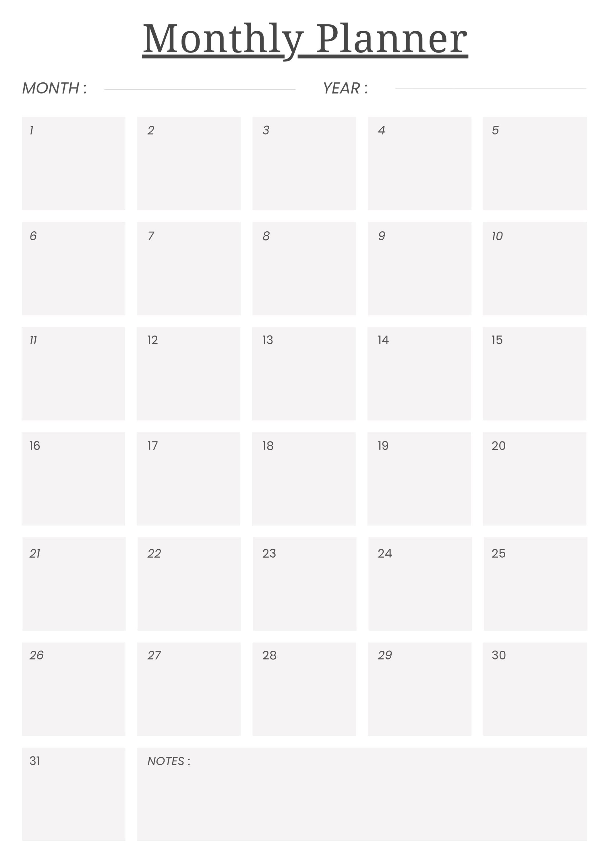 Monthly Planner Printable: A4, A5, HP (PDF File) - Etsy