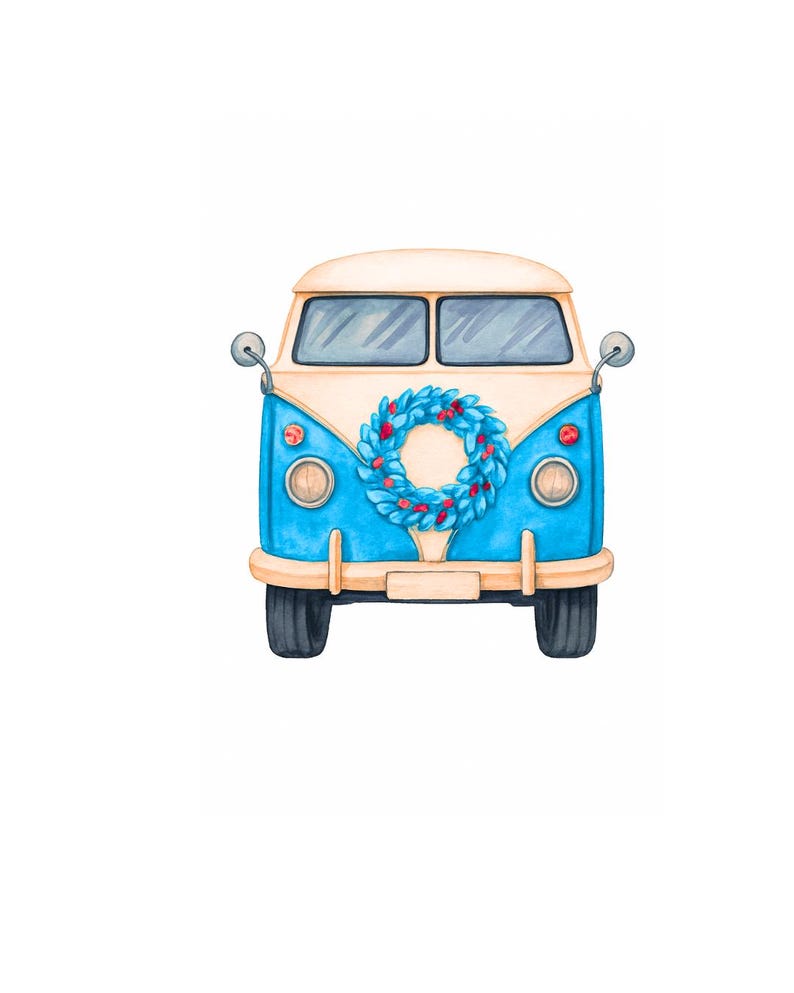 VW Bus Holiday Gift Tag Printable – Fun Watercolor Tags (BLUE) - Etsy