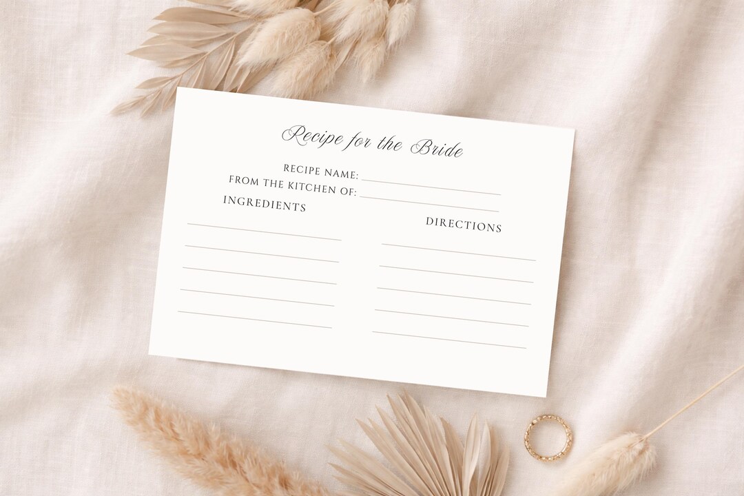 Minimalist Recipe Card Template for Bridal Shower, Quiet Luxury Kitchen ...