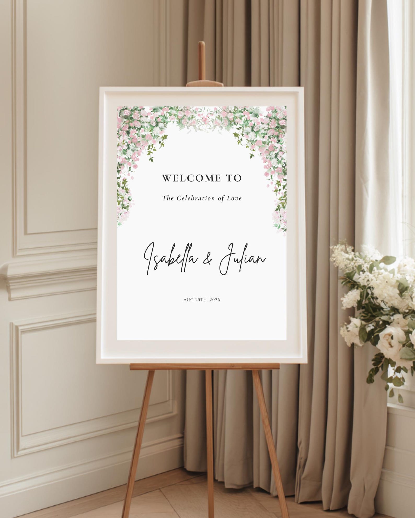Floral Wedding Welcome Sign Template, Minimalist Flower Welcome Sign ...
