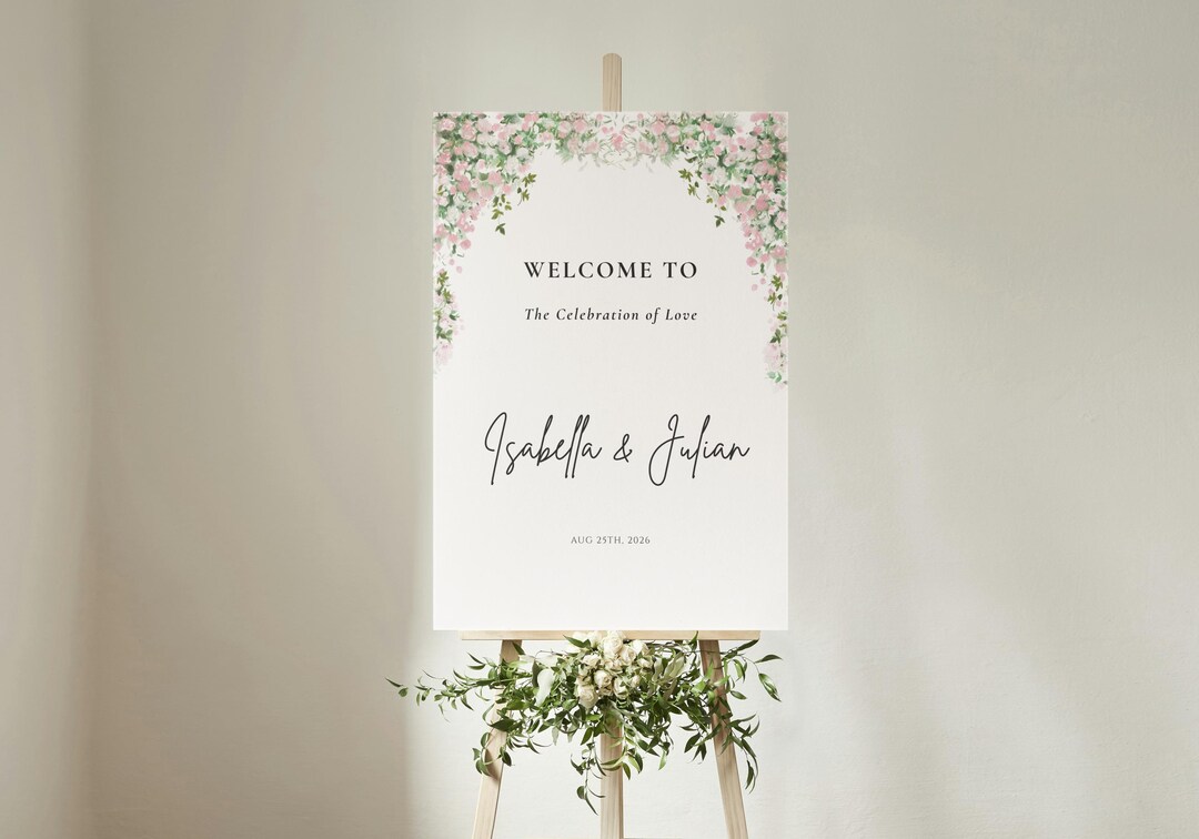 Floral Wedding Welcome Sign Template, Minimalist Flower Welcome Sign ...